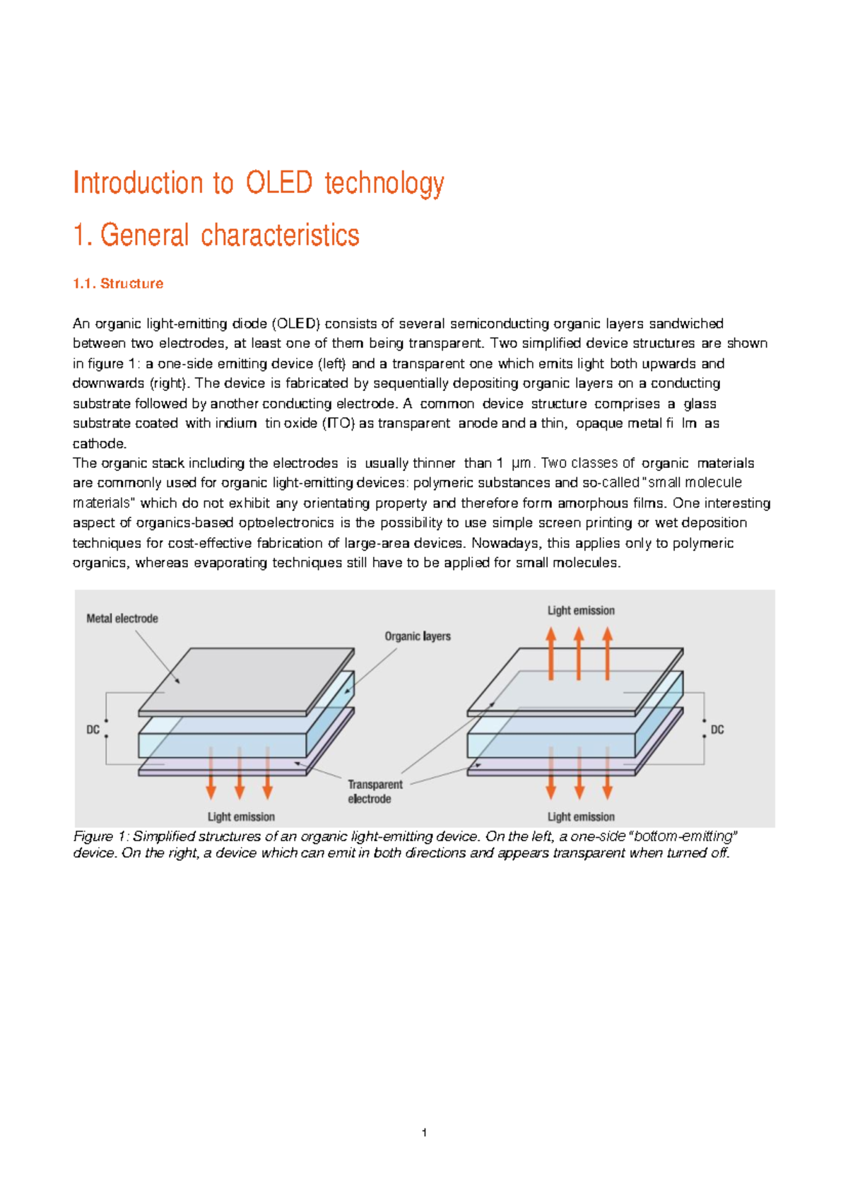 Introduction to OLED technology Ref - 1. General characteristics 1 ...