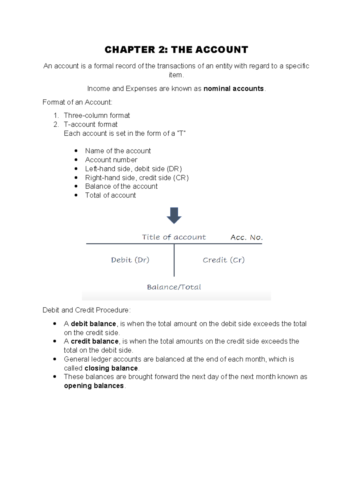 SU2 The Account - CHAPTER 2: THE ACCOUNT An account is a formal record ...