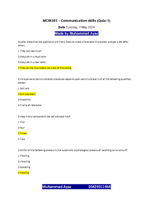 MCM301 Midterm Solved MCQS By Junaid - Q1: Which of the following is usually related to - Studocu