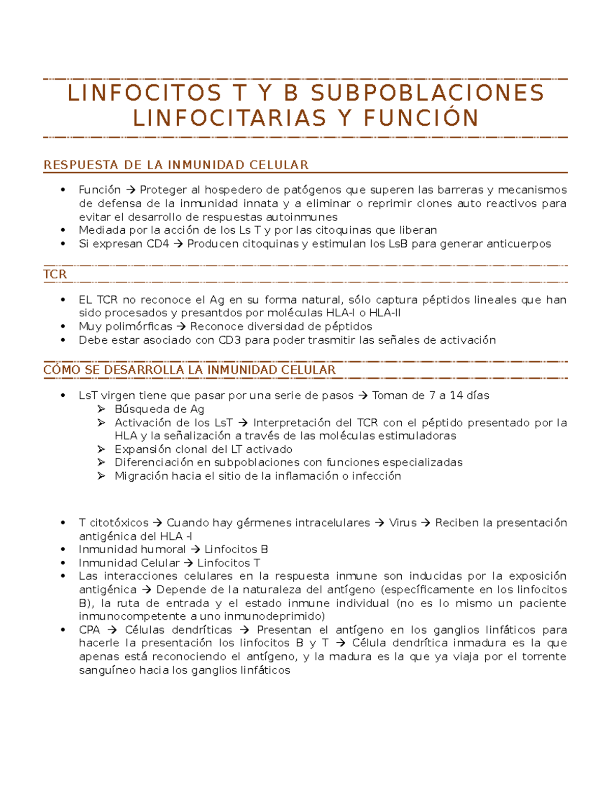 Linfocitos T y B subpoblaciones linfocitarias y función - LINFOCITOS T Y B SUBPOBLACIONES - Studocu
