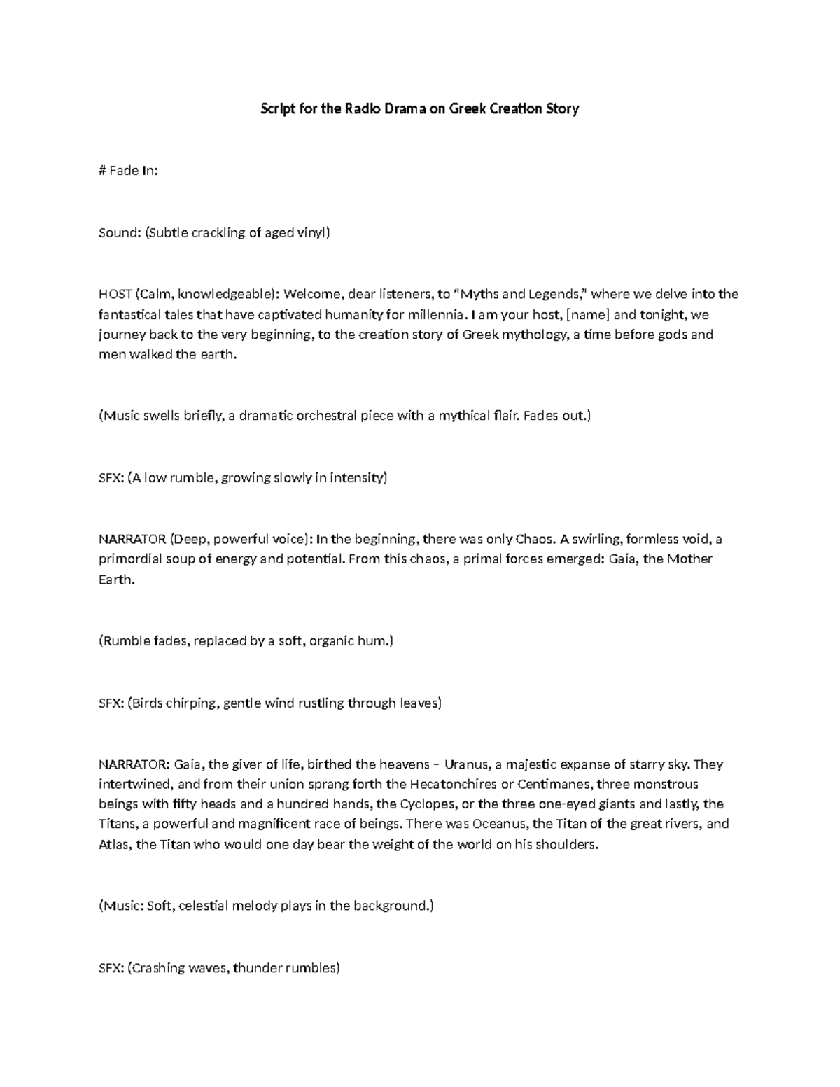 Radio Drama Script Mythology and Folklore - Script for the Radio Drama ...