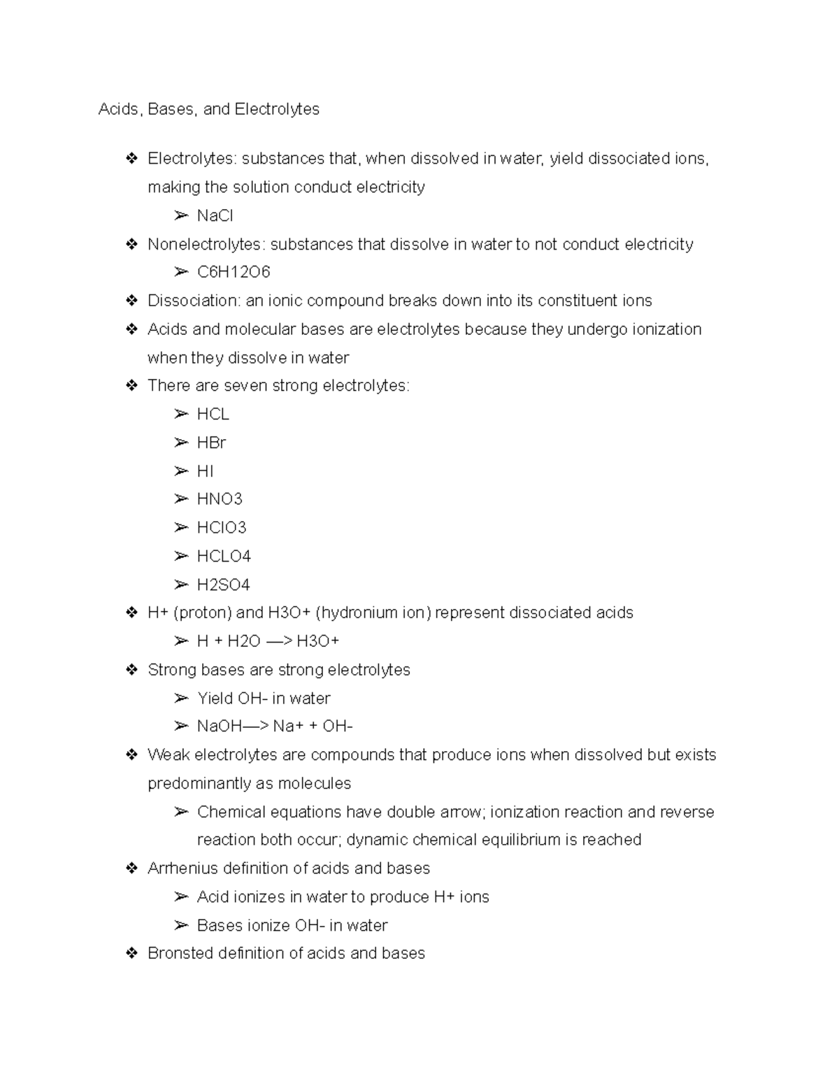 Acids, Bases, and Electrolytes - Studocu