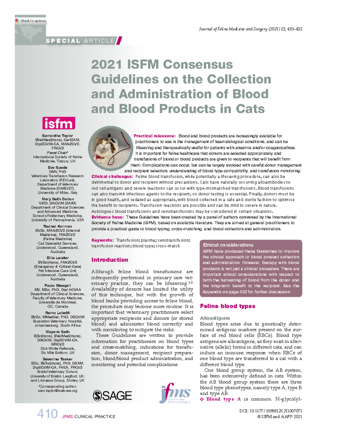 2021 ISFM Guía Transfusión - 410 JFMS CLINICAL PRACTICE DOI: 10 ...
