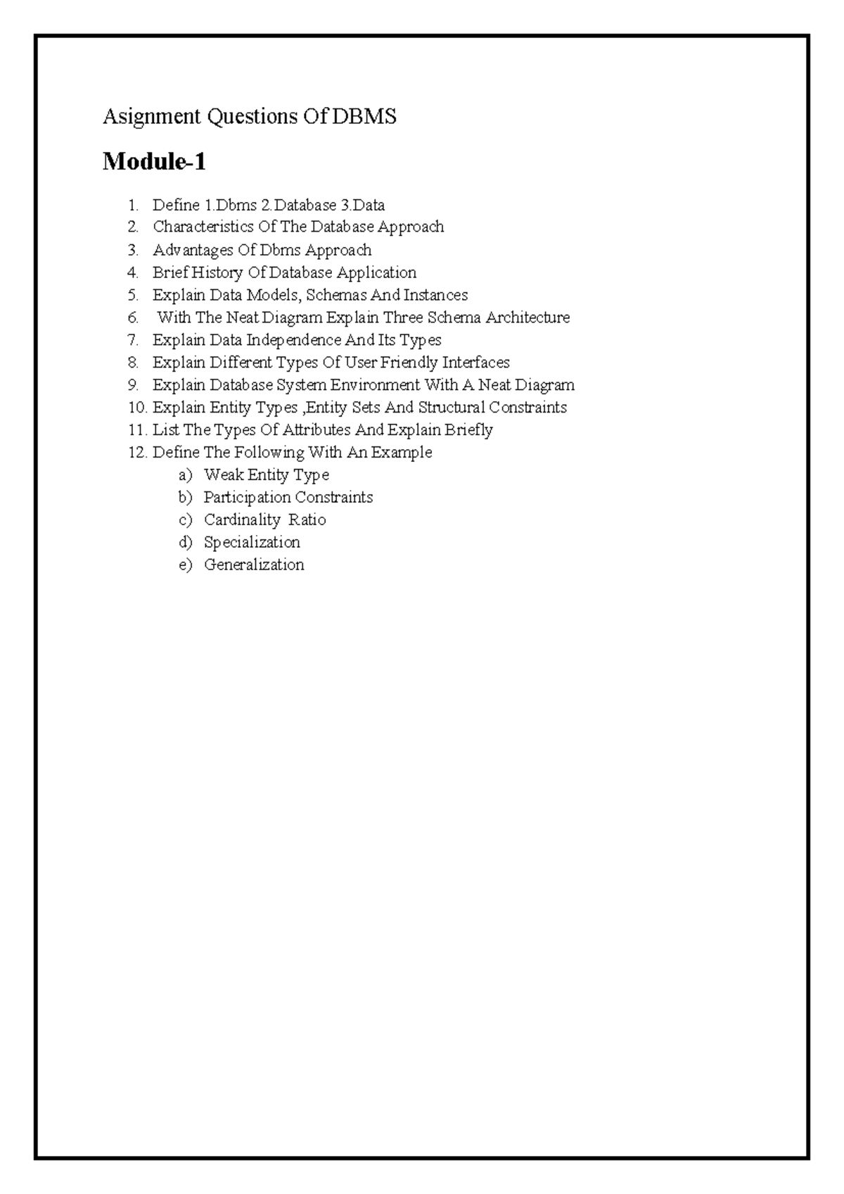 DBMS Mod 1 Imp questions for IA @vtunetwork - Asignment Questions Of ... DBMS Mod 1 Imp questions for IA @vtunetwork - Asignment Questions Of ...