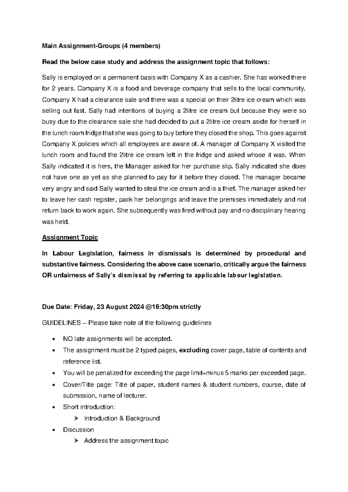 Group Assignment Final 2024 group assessment - Main Assignment-Groups (4 members) Read the below ...