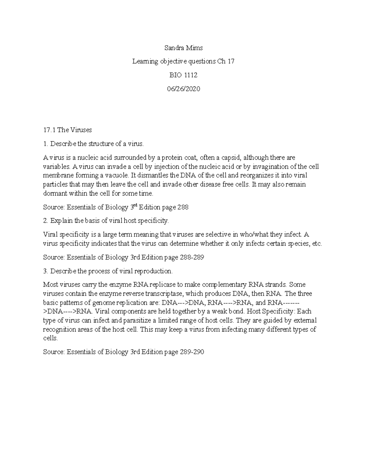 LO Ch17 - learning objectives ch 17 - Sandra Mims Learning objective ...