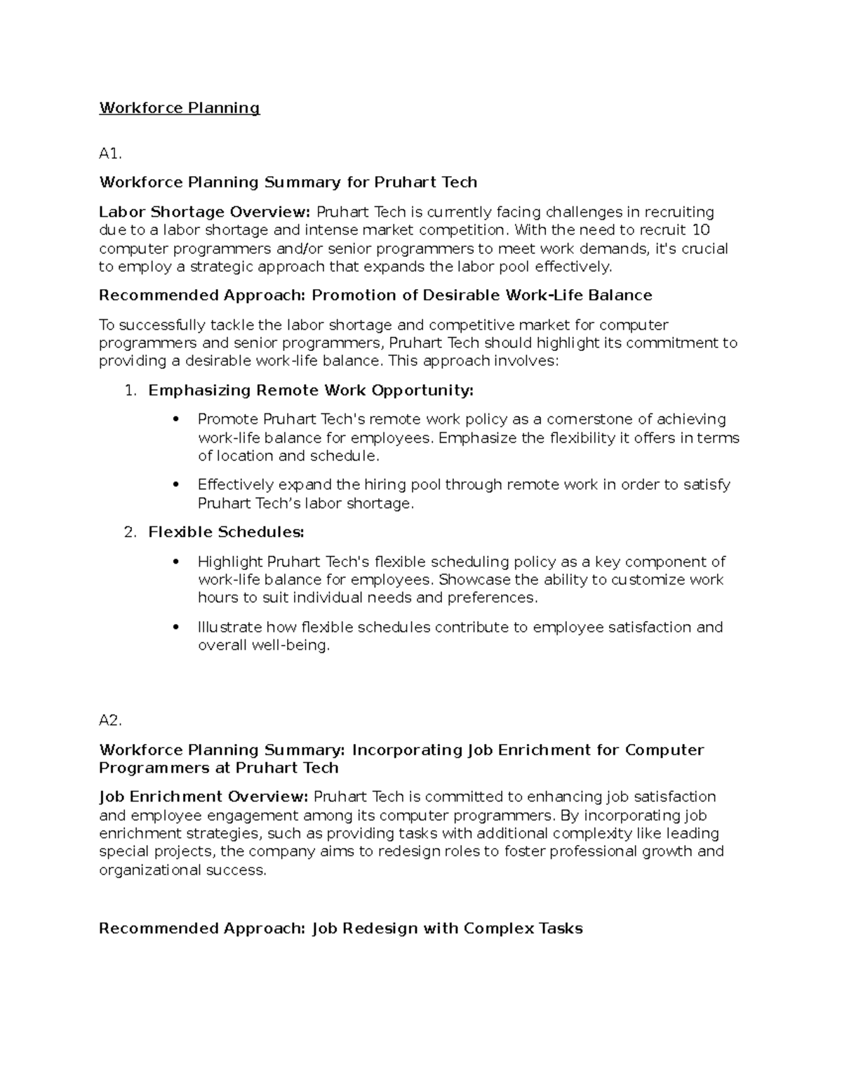 D354 Task 1 - D354 Task 1 - Workforce Planning A1. Workforce Planning ...