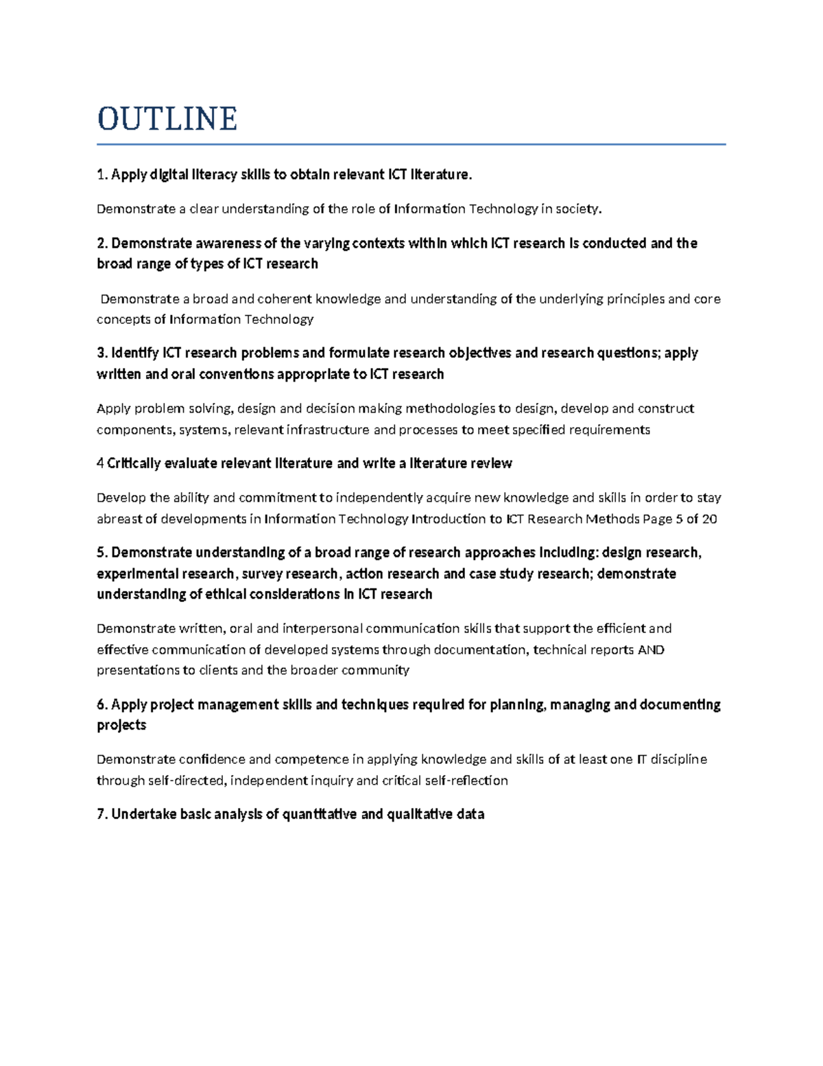 BSC Outline In management - OUTLINE 1. Apply digital literacy skills to ...