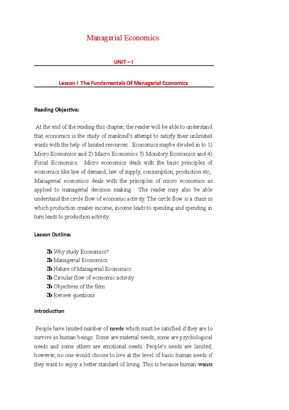 ECON-601-L1 - Managerial Economics CourseWork Lecture Notes and ...