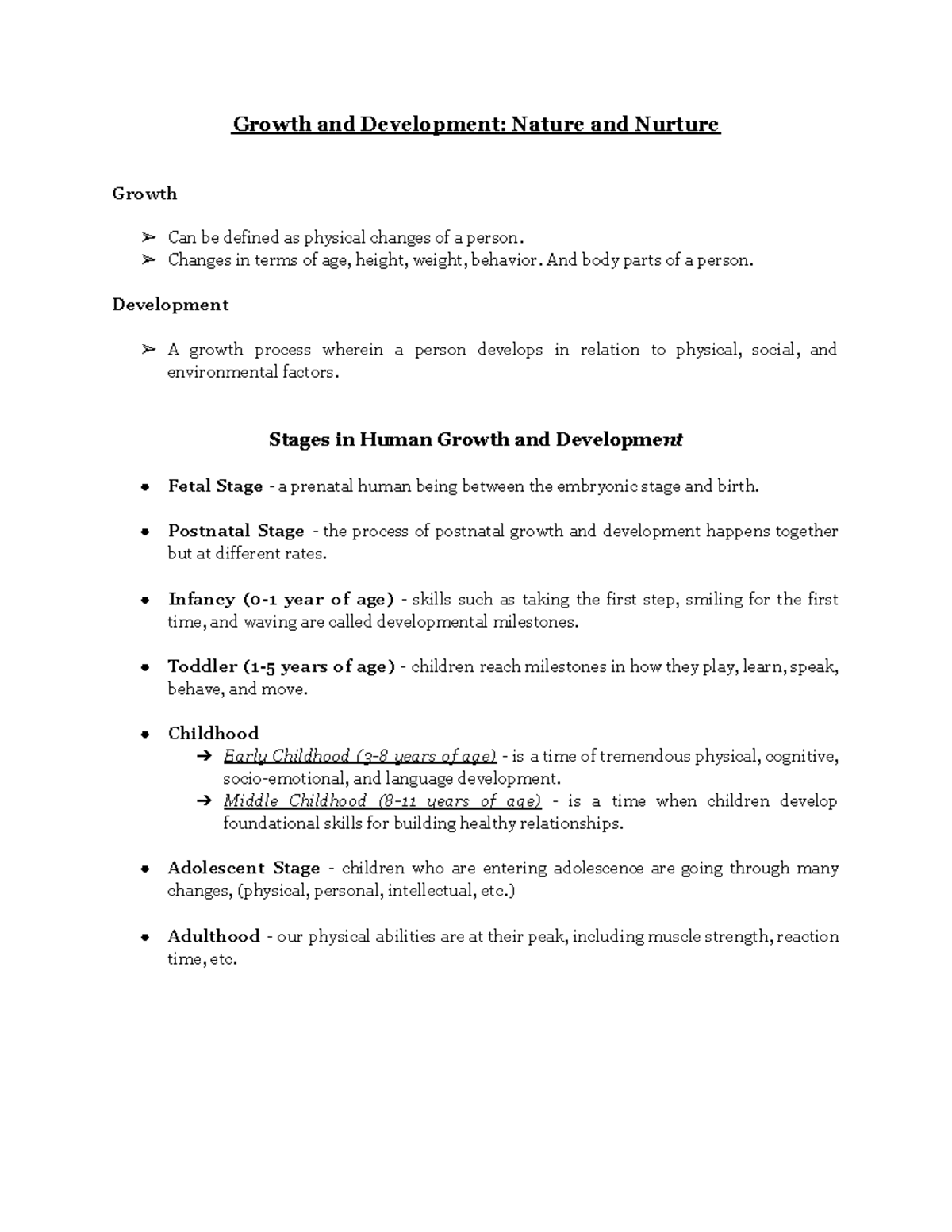 Growth and Development Nature and Nurture - Growth and Development ...