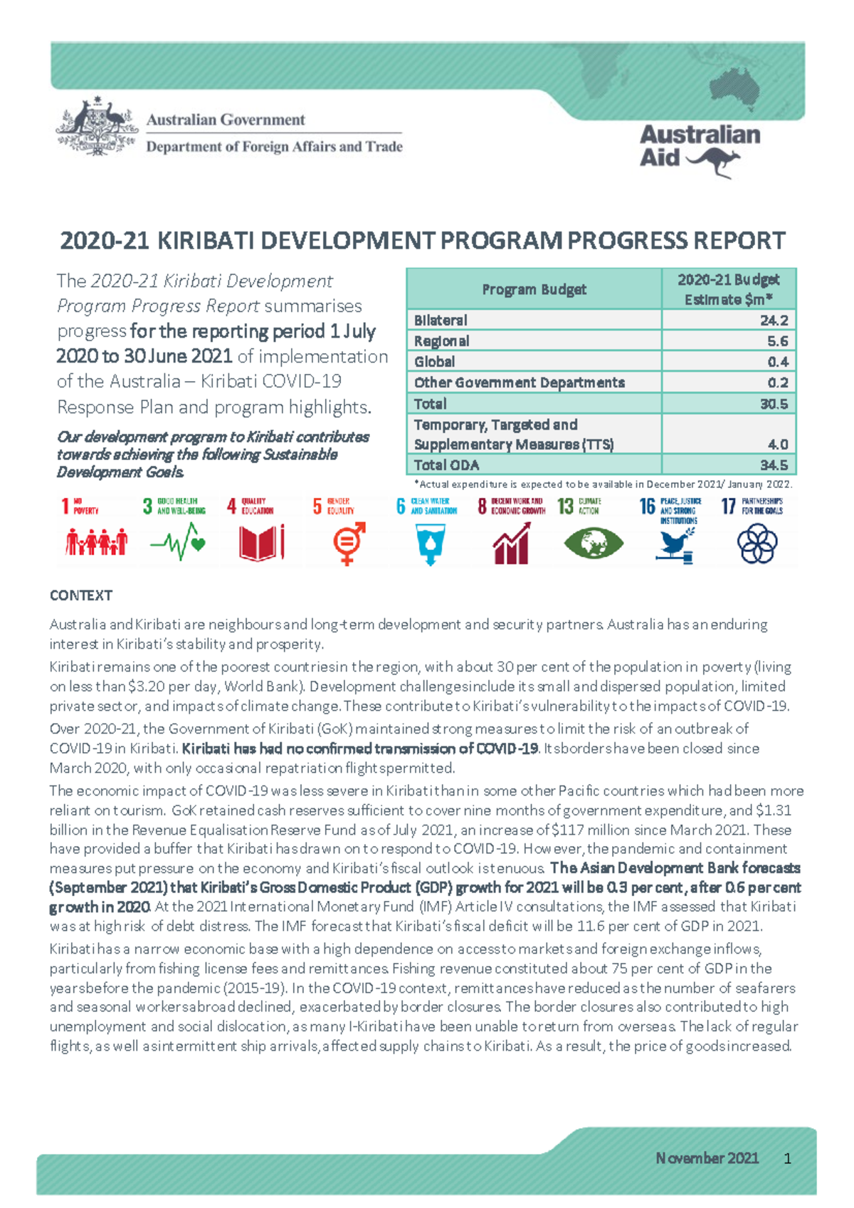 2020 21 kiribati development program progress report - November 2021 1 ...