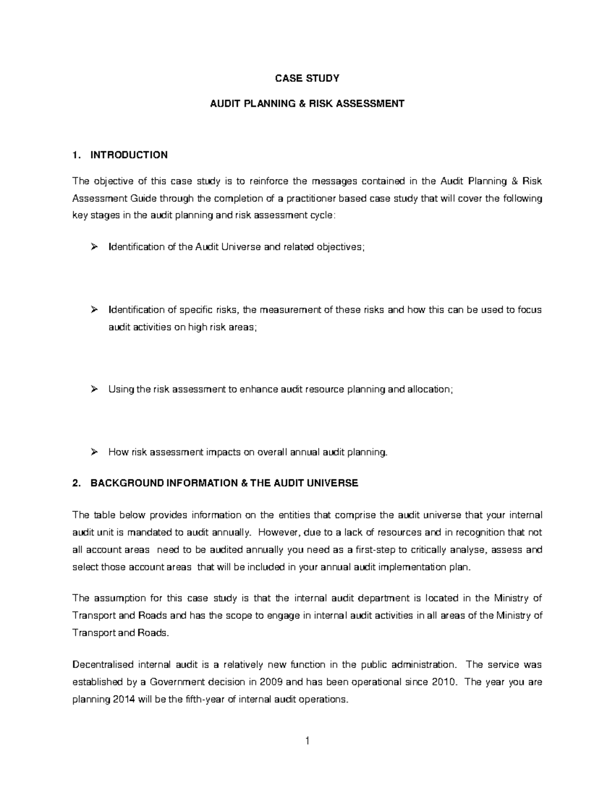 Case studypempal audit planning risk assessment eng - CASE STUDY AUDIT ...