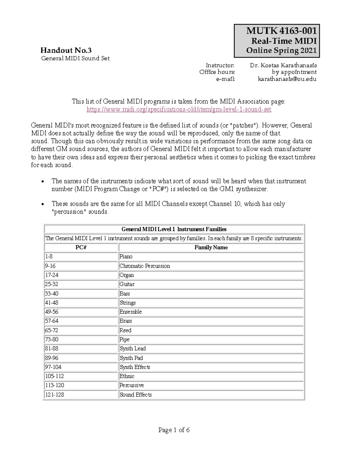 General MIDI Programs - MUTK 4163- Real-Time MIDI Handout No Online ...