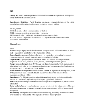 SCOM 260 Intro to Public Relations Final Study Guide - WHAT IS PR? (CH ...