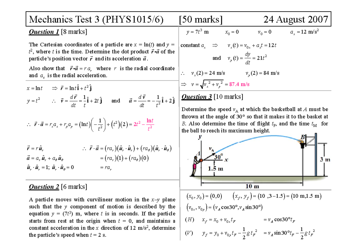 August 2007 - Practice makes perfects..... - Mechanics Test 3 (PHYS1015 ...