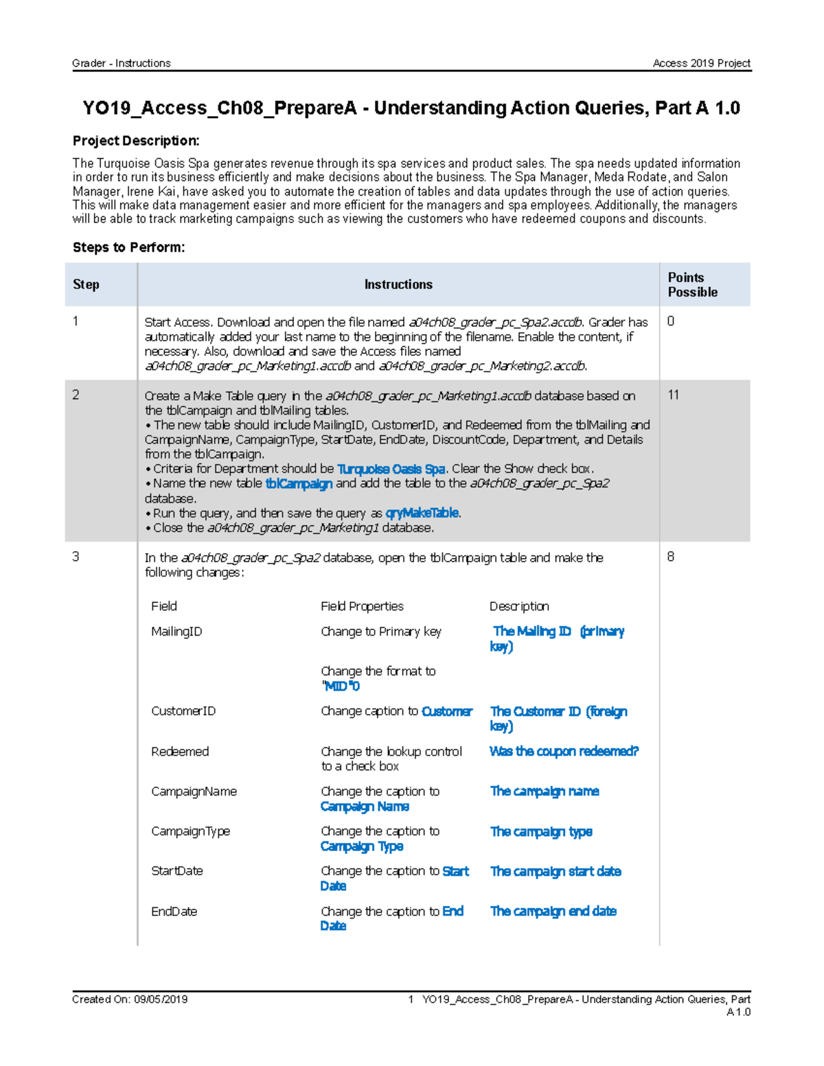 YO19 AC CH08 Grader PC1 HW Instructions - Grader - Instructions Access 2019 Project - Studocu