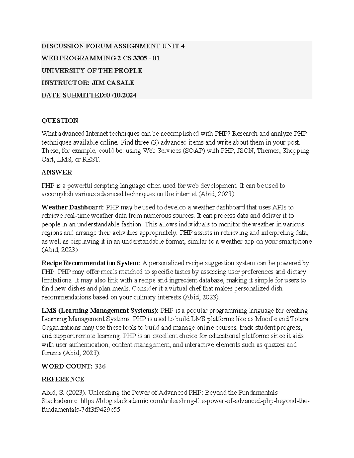 Discussion Forum Assignment UNIT 4 CS 3305 - 01 - DISCUSSION FORUM ASSIGNMENT UNIT 4 WEB ...