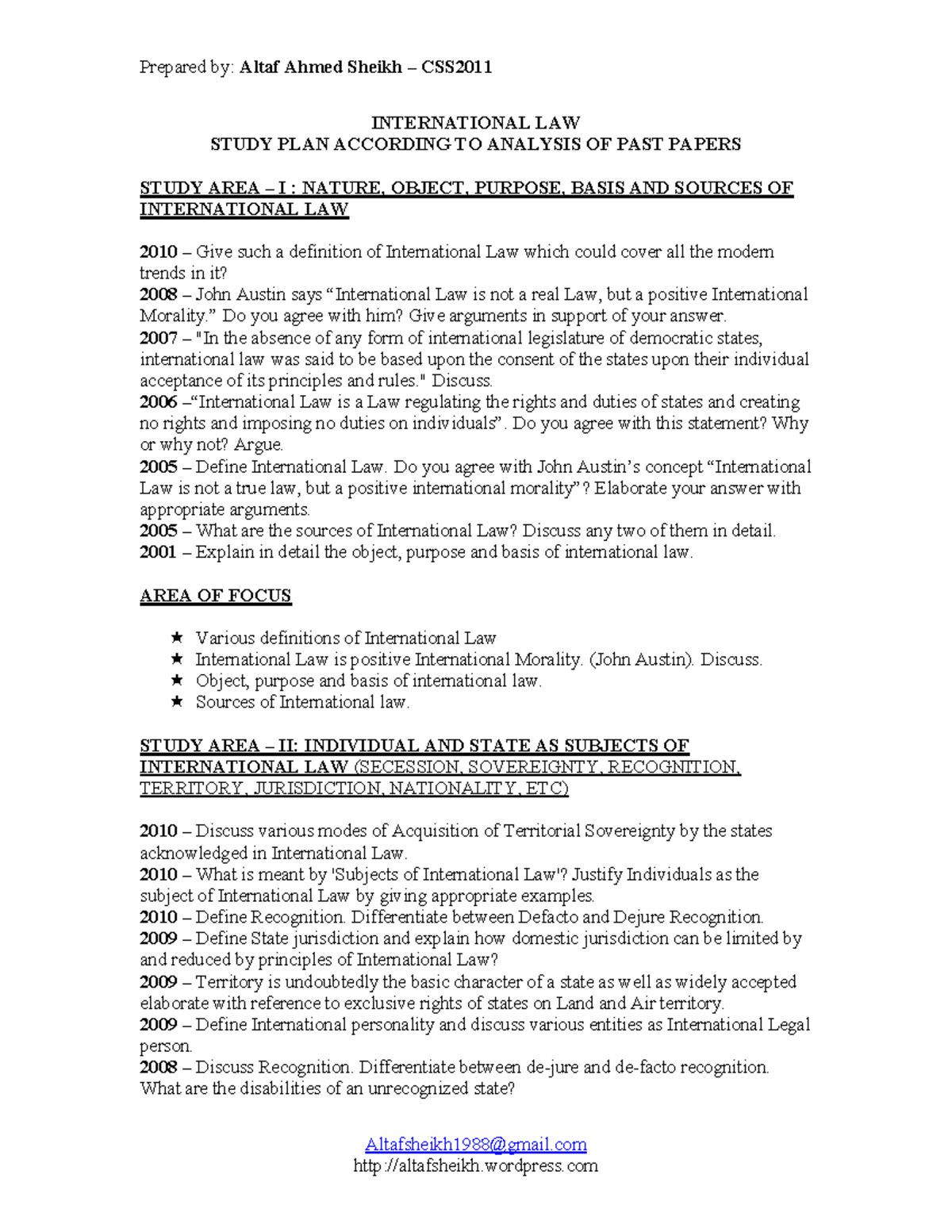 study plan of international law - - Studocu