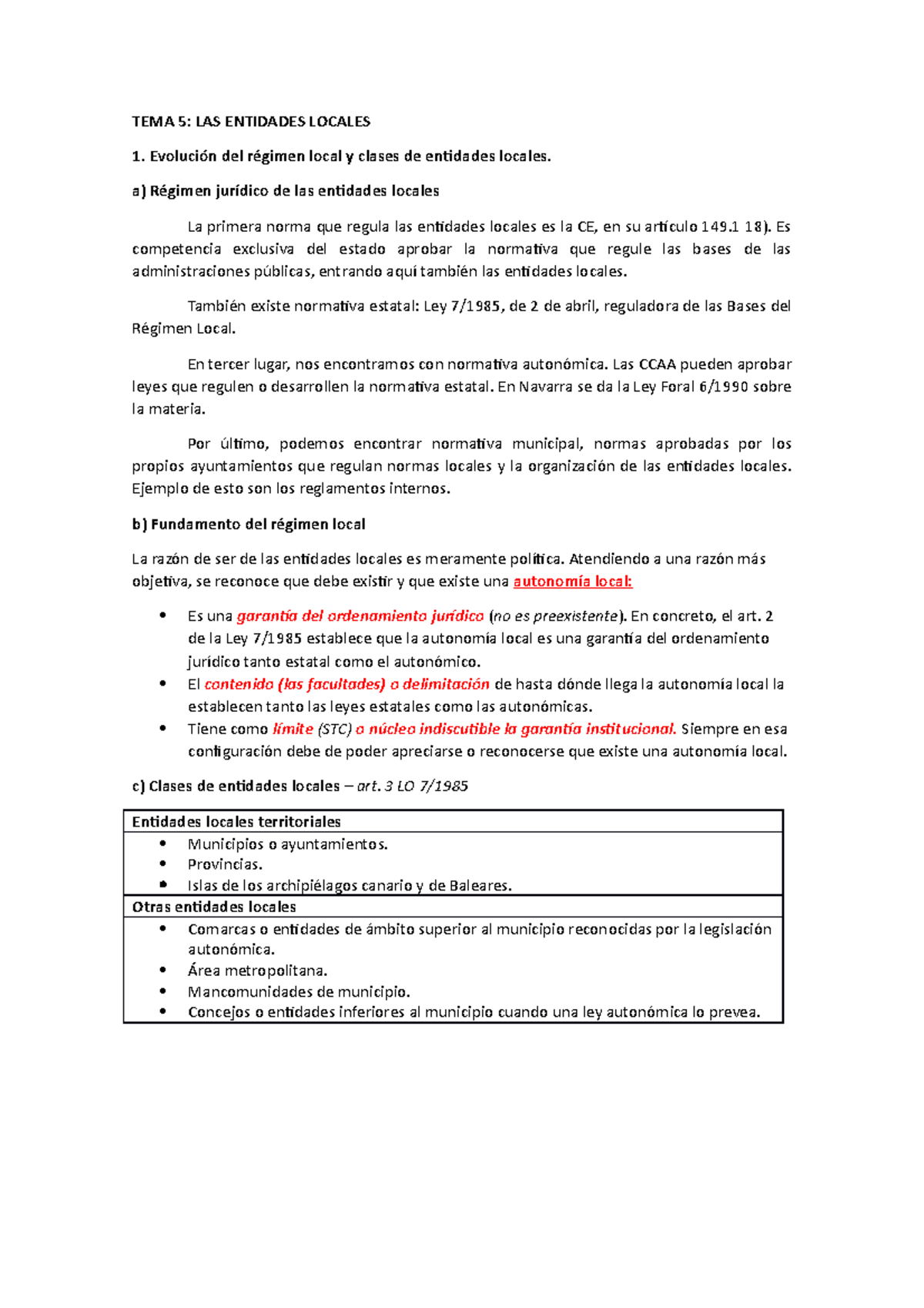 TEMA 5 - apuntes tema 5 - TEMA 5: LAS ENTIDADES LOCALES Evolución del ...