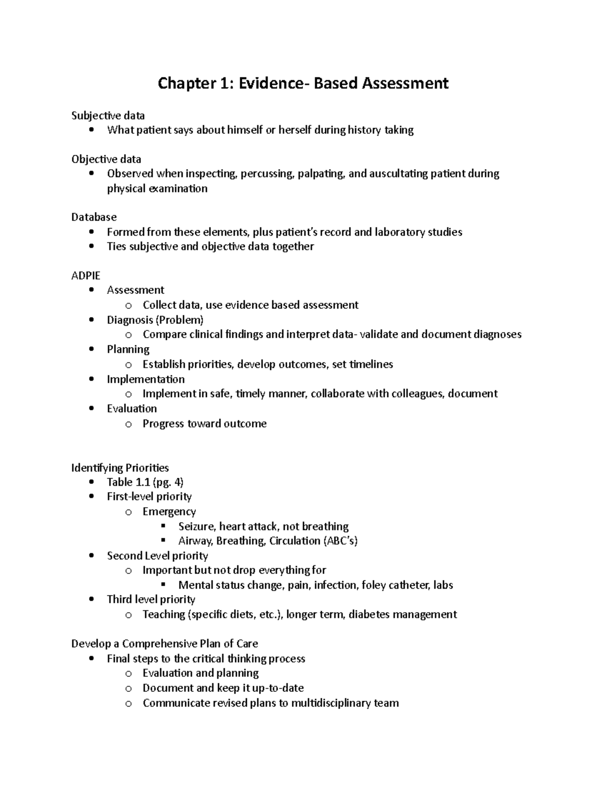 HA Final Outline - Chapter 1: Evidence- Based Assessment Subjective ...