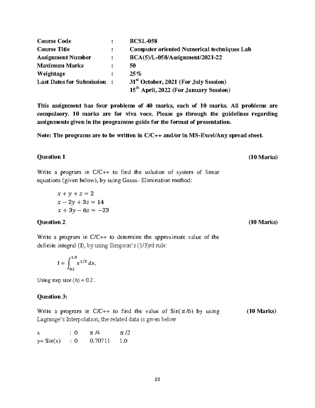 Bcsl058 bca semester-v assignments 2021-22 - 20 Course Code : BCSL- Course Title : Computer ...