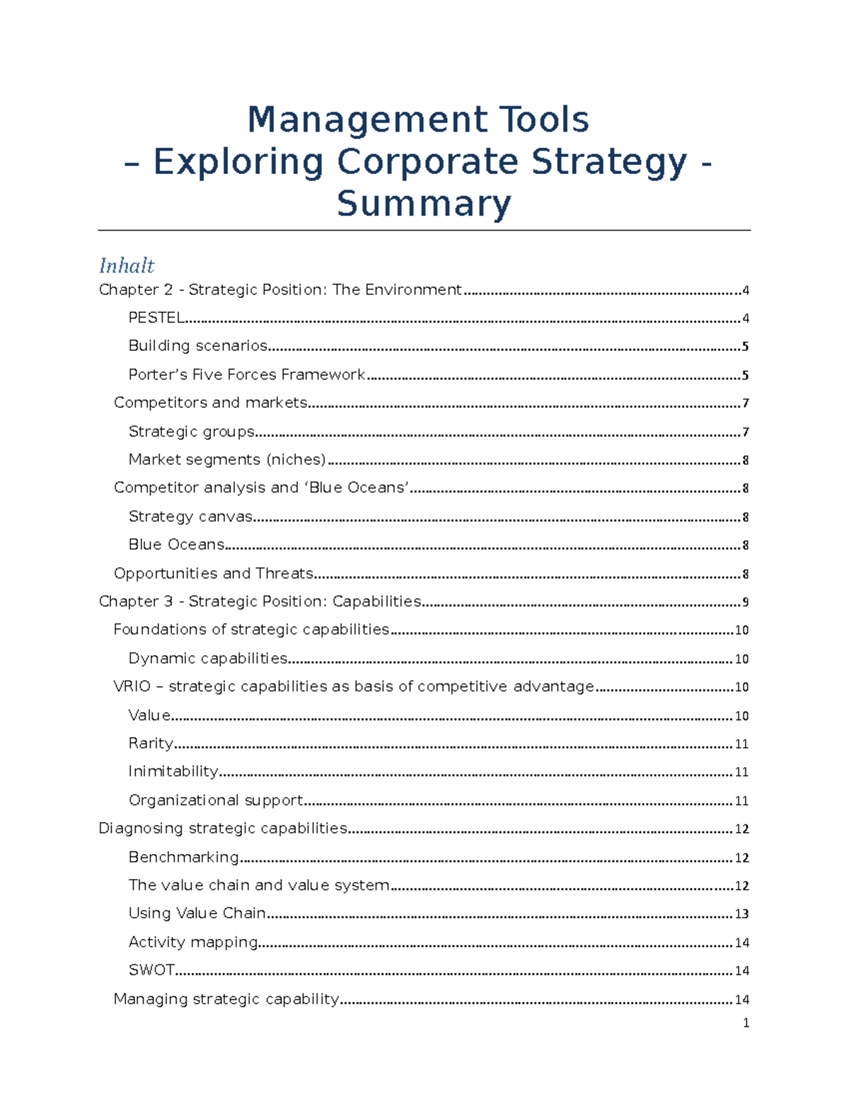 Summary Exploring Corporate Strategy texts and cases - Management Tools ...