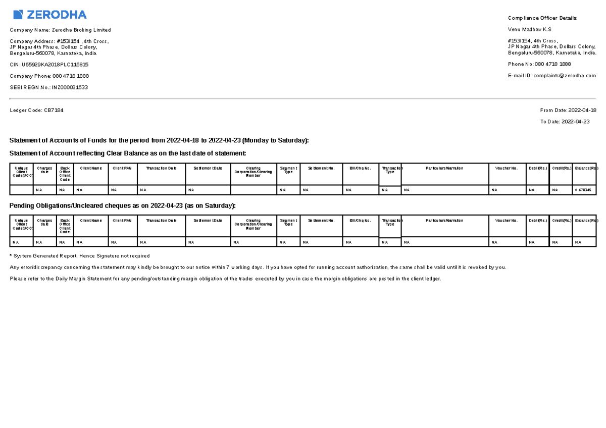 Weekly-account-statement CB7184 - Company Name: Zerodha Broking Limited ...