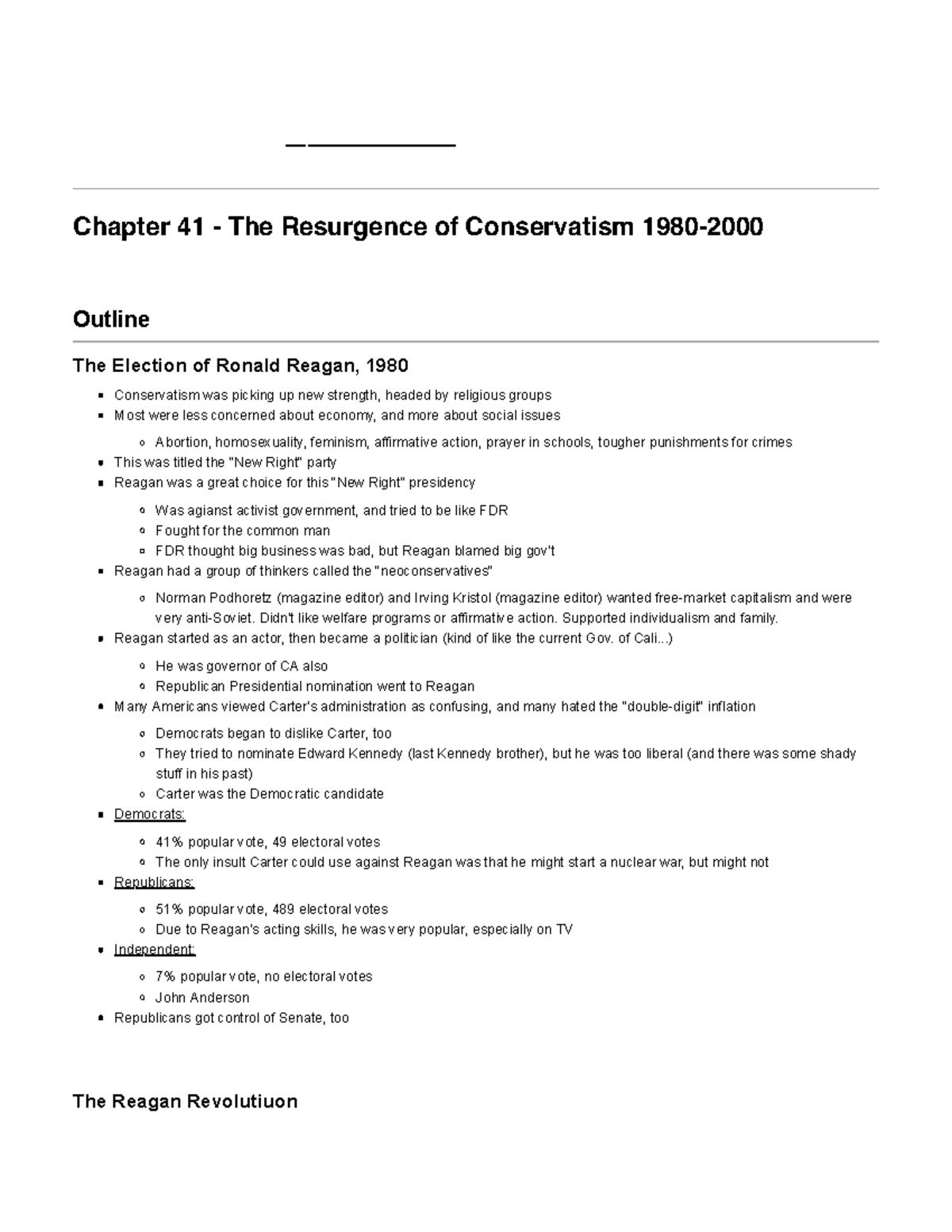 Chapter 41 - The Resurgence of Conservatism 1980-2000 - Chapter 41 ...