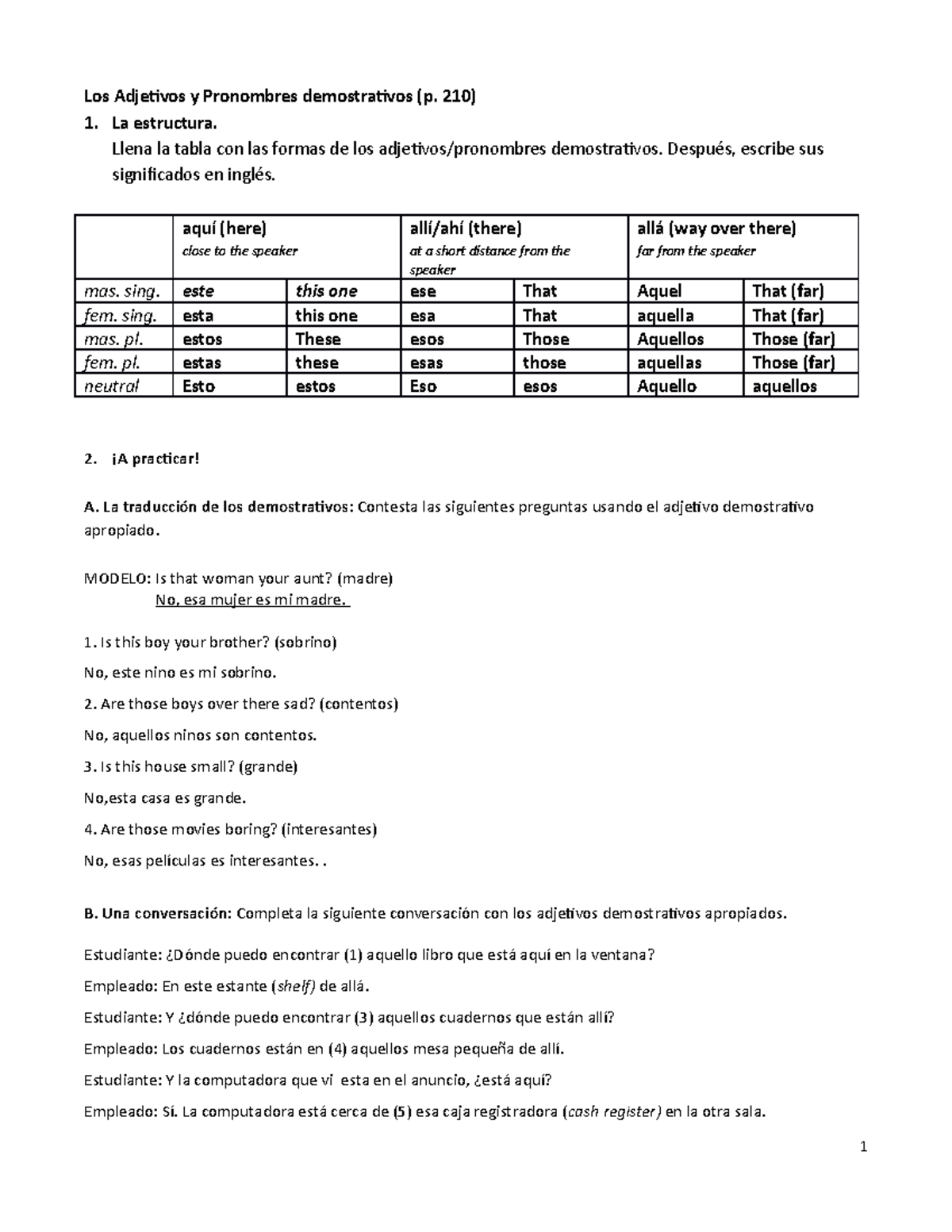 Demostrativos Tarea-2 - Los Adjetivos y Pronombres demostrativos (p ...