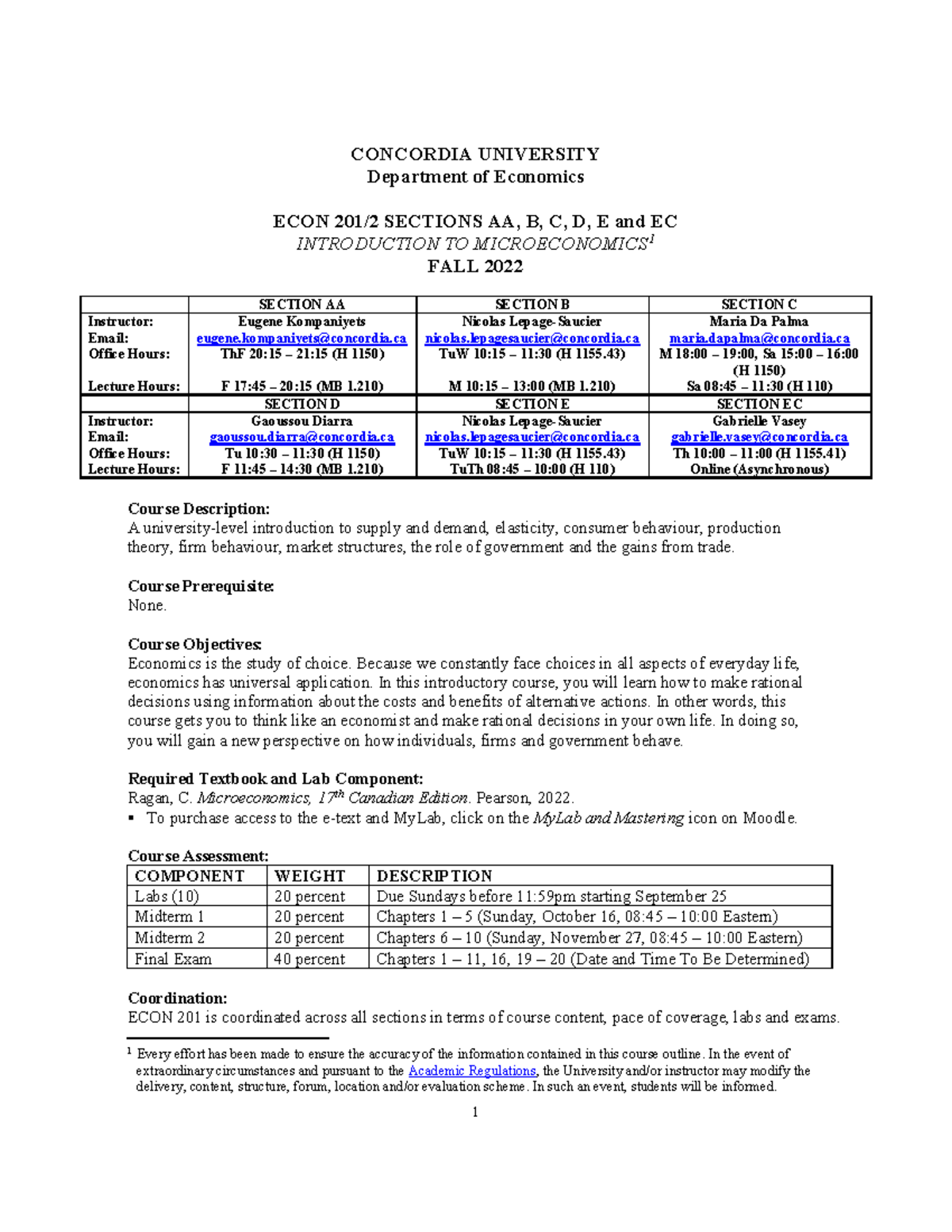 ECON 201 Outline - ECON 201 - Concordia - Studocu
