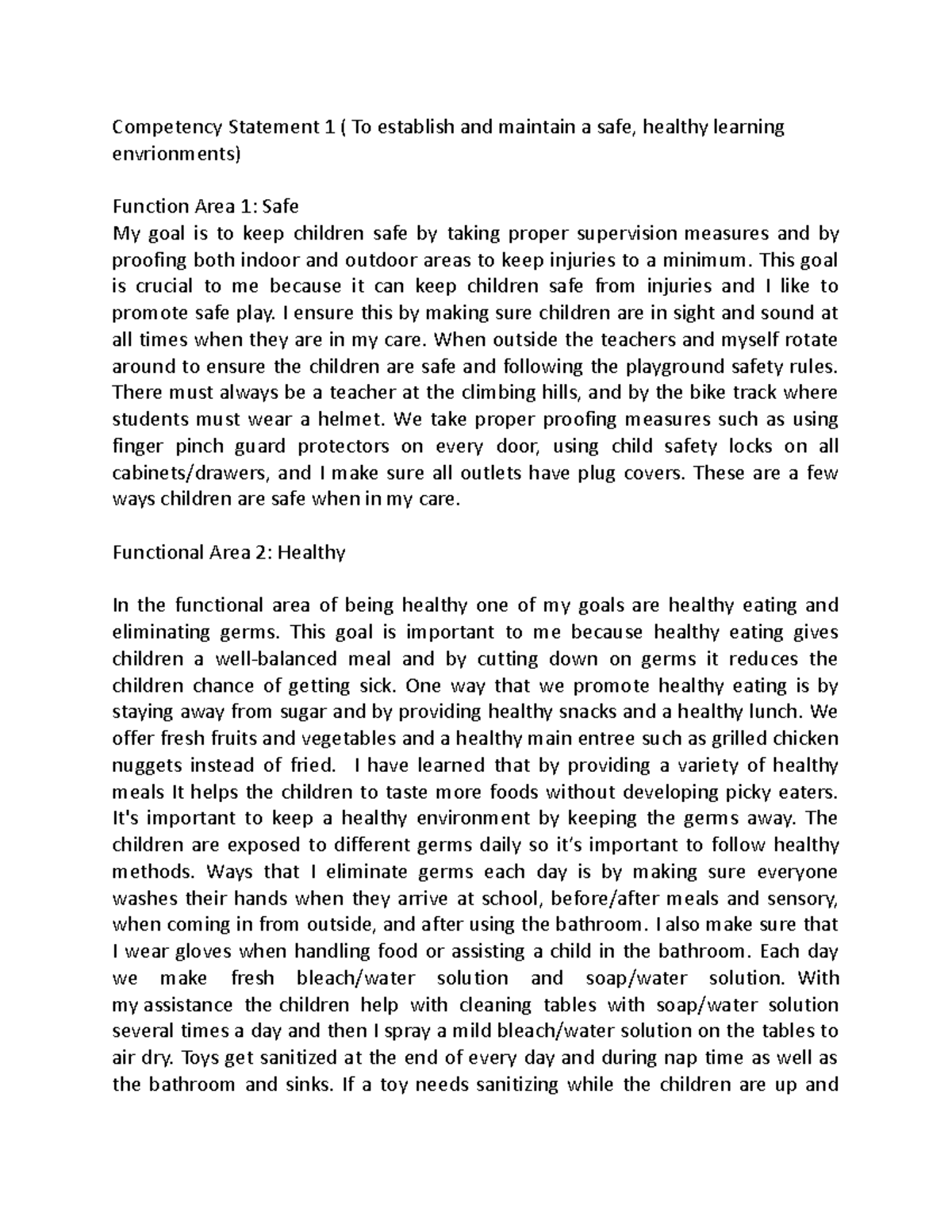 Competency Statement 1 - This goal is crucial to me because it can keep ...