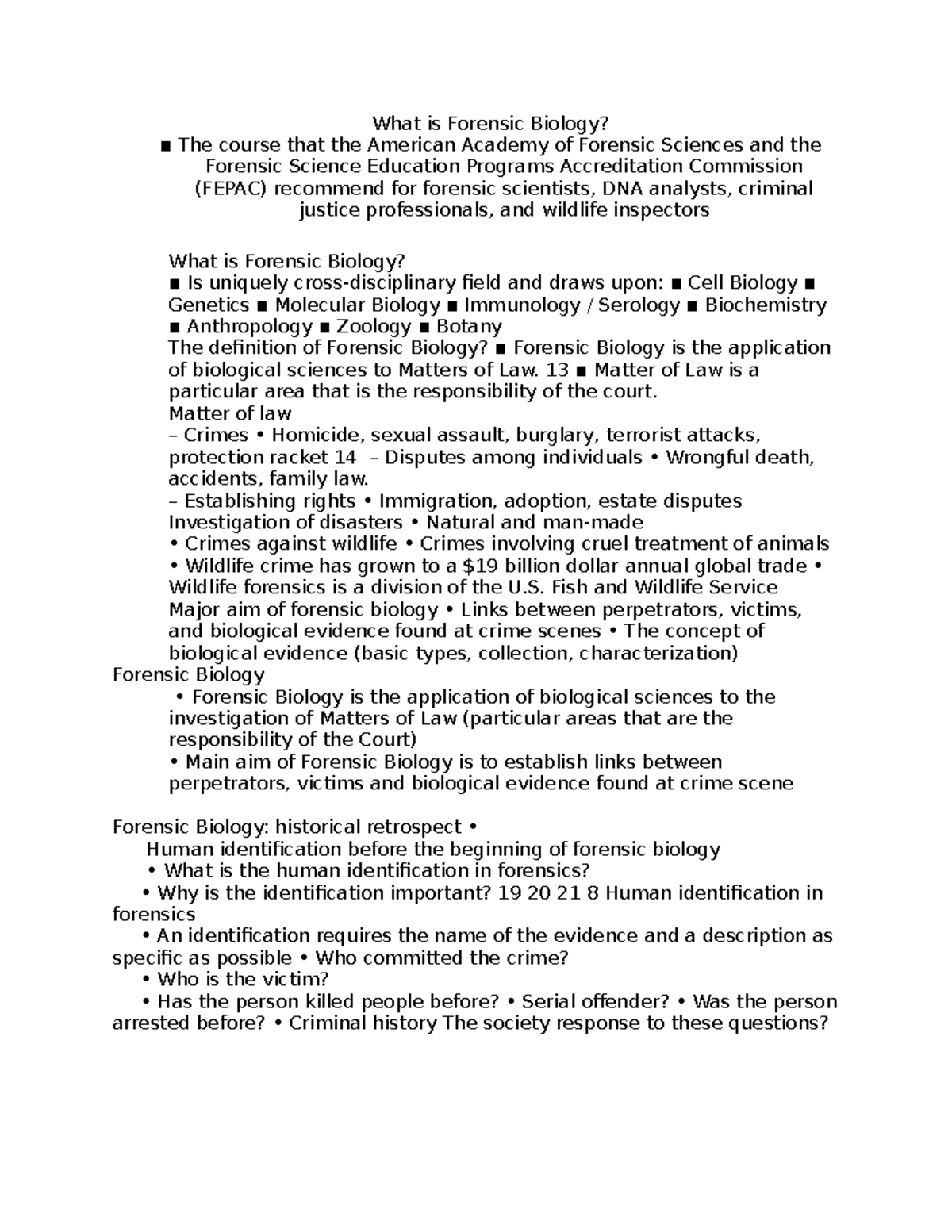 Forensic Biology Notes - What is Forensic Biology? The course that the ...