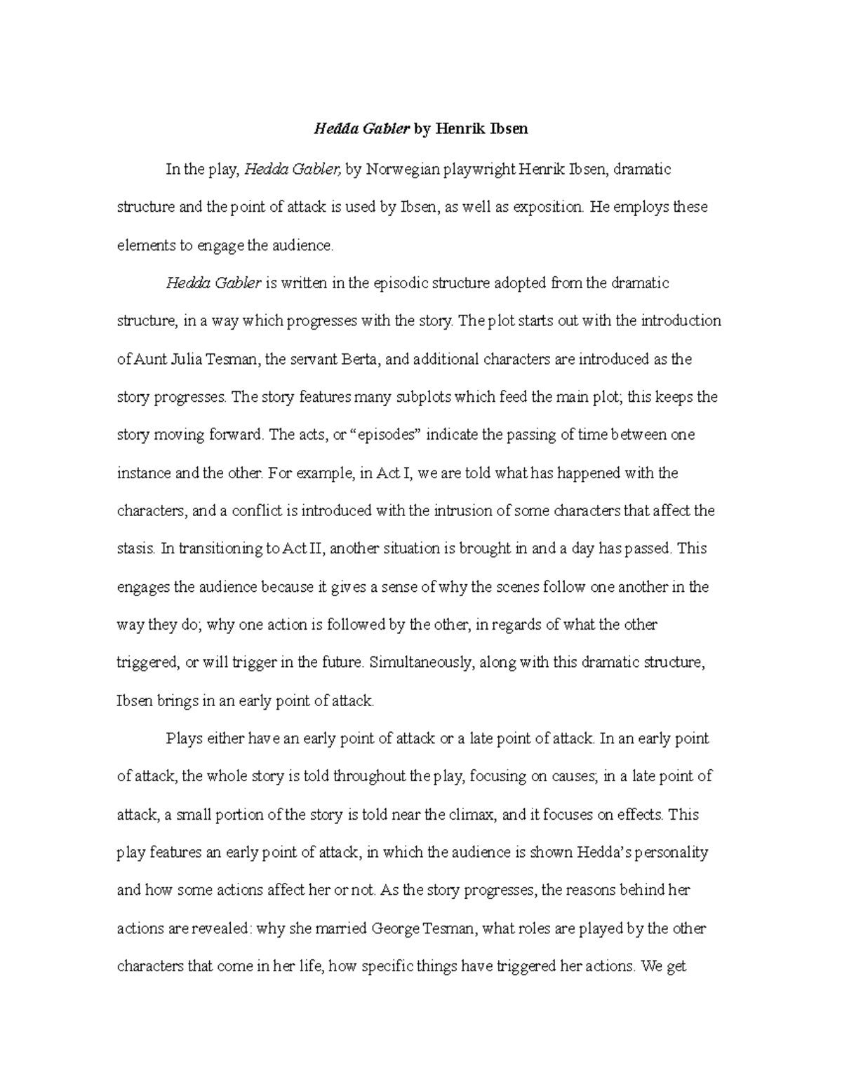 Hedda Gabler Play Analysis - Copy - Hedda Gabler by Henrik Ibsen In the ...