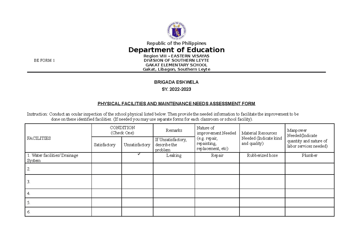 BE FORM 1 2022 Blank - Upon opening of - Republic of the Philippines ...