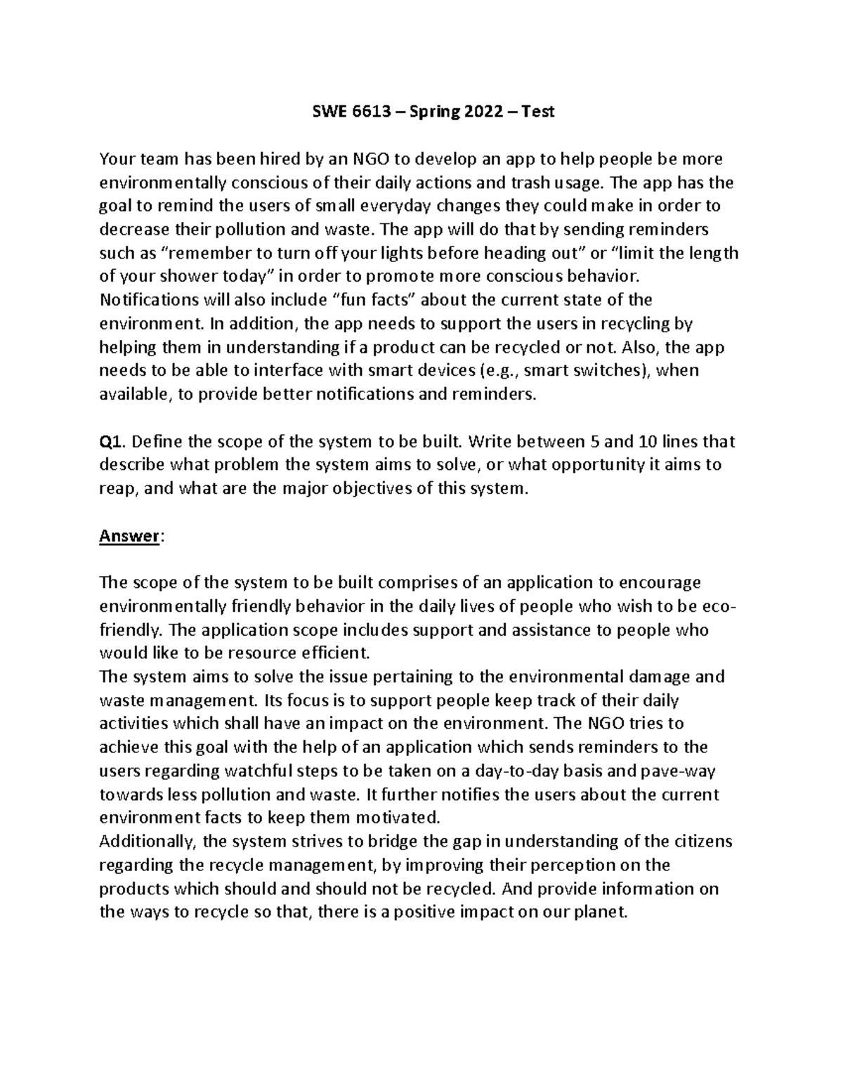 SWE 6613- Test - SWE 6613- Test - SWE 6613 – Spring 2022 – Test Your ...