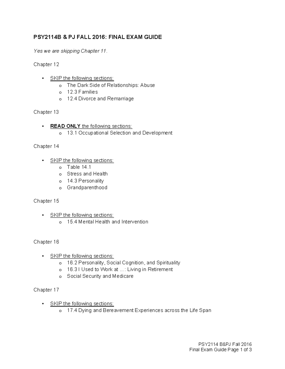 Final Exam guide - PSY2114B & PJ FALL 2016: FINAL EXAM GUIDE Yes we are ...