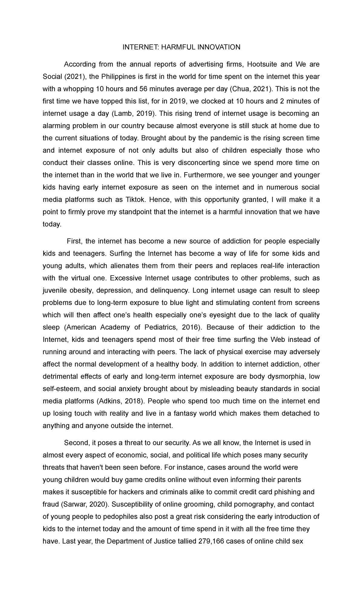 Internet-position paper - INTERNET: HARMFUL INNOVATION According from ...