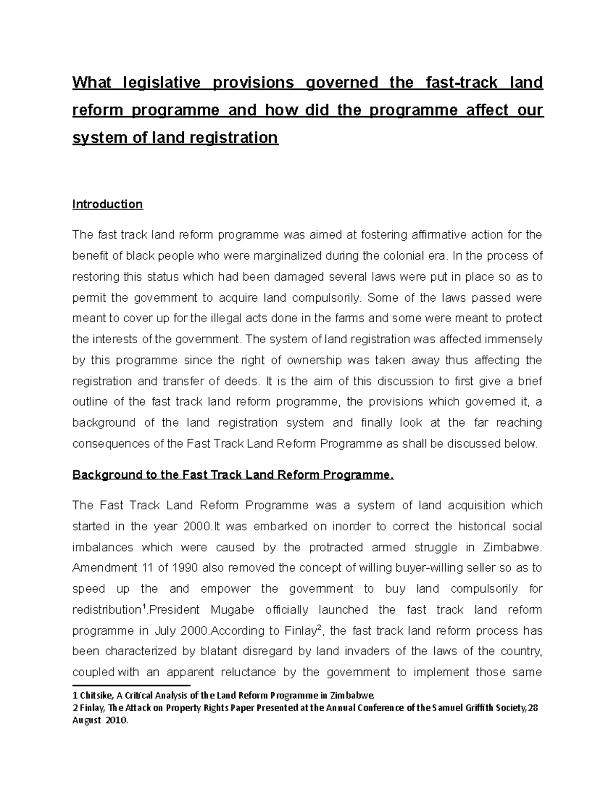 Land Reform Programme and its effects on - What legislative provisions ...
