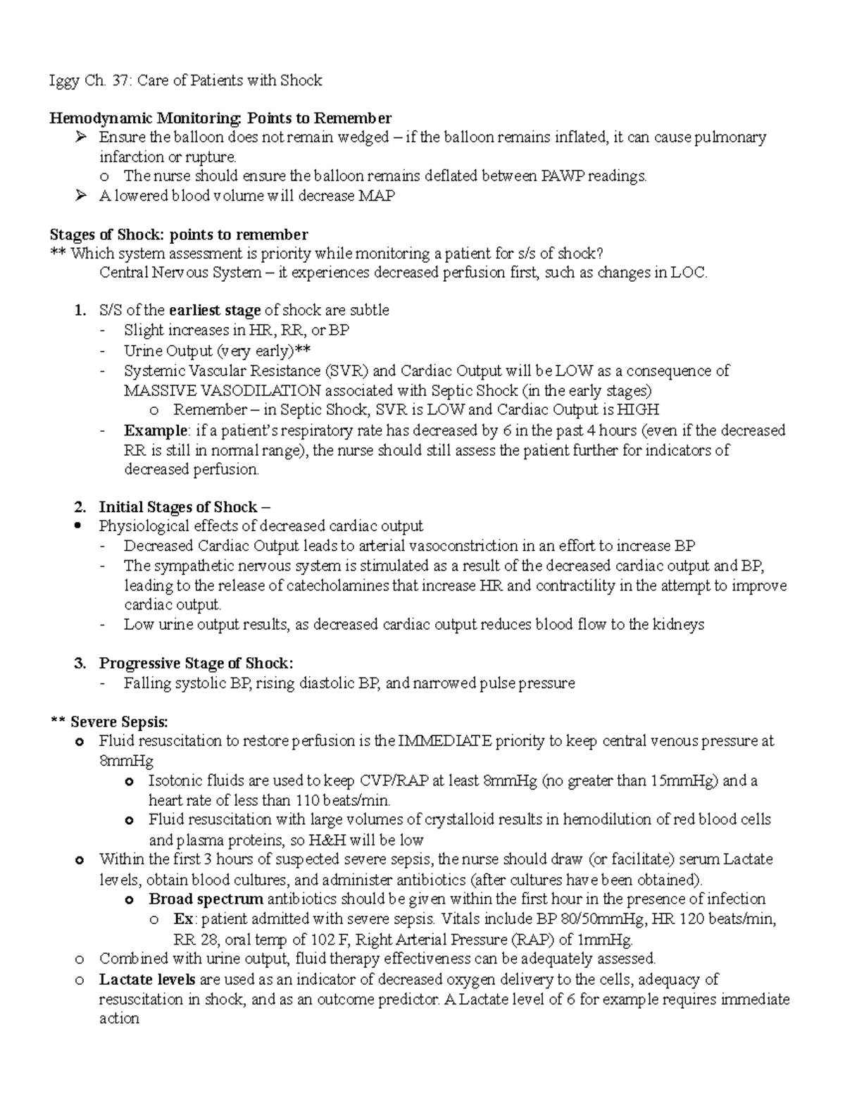 Study guide GAME - nursing - Iggy Ch. 37: Care of Patients with Shock ...