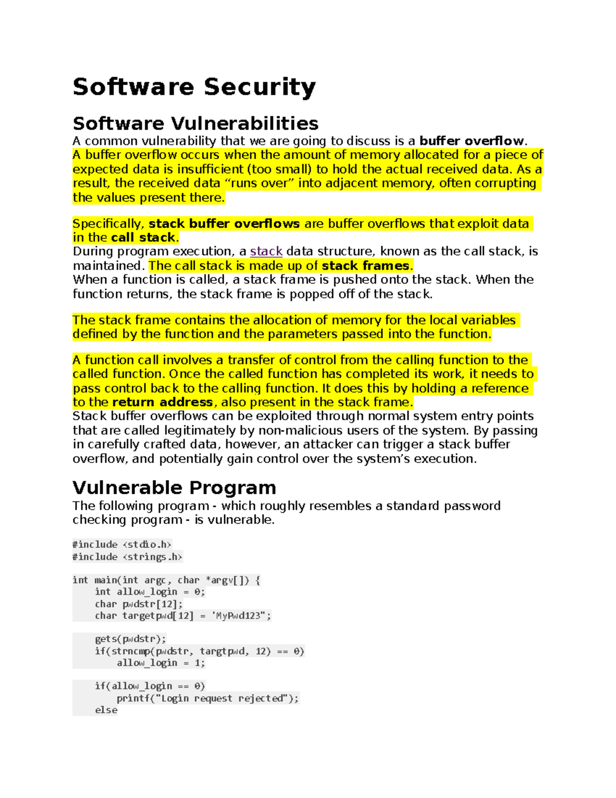 2-Software Security - Software Security Software Vulnerabilities A ...