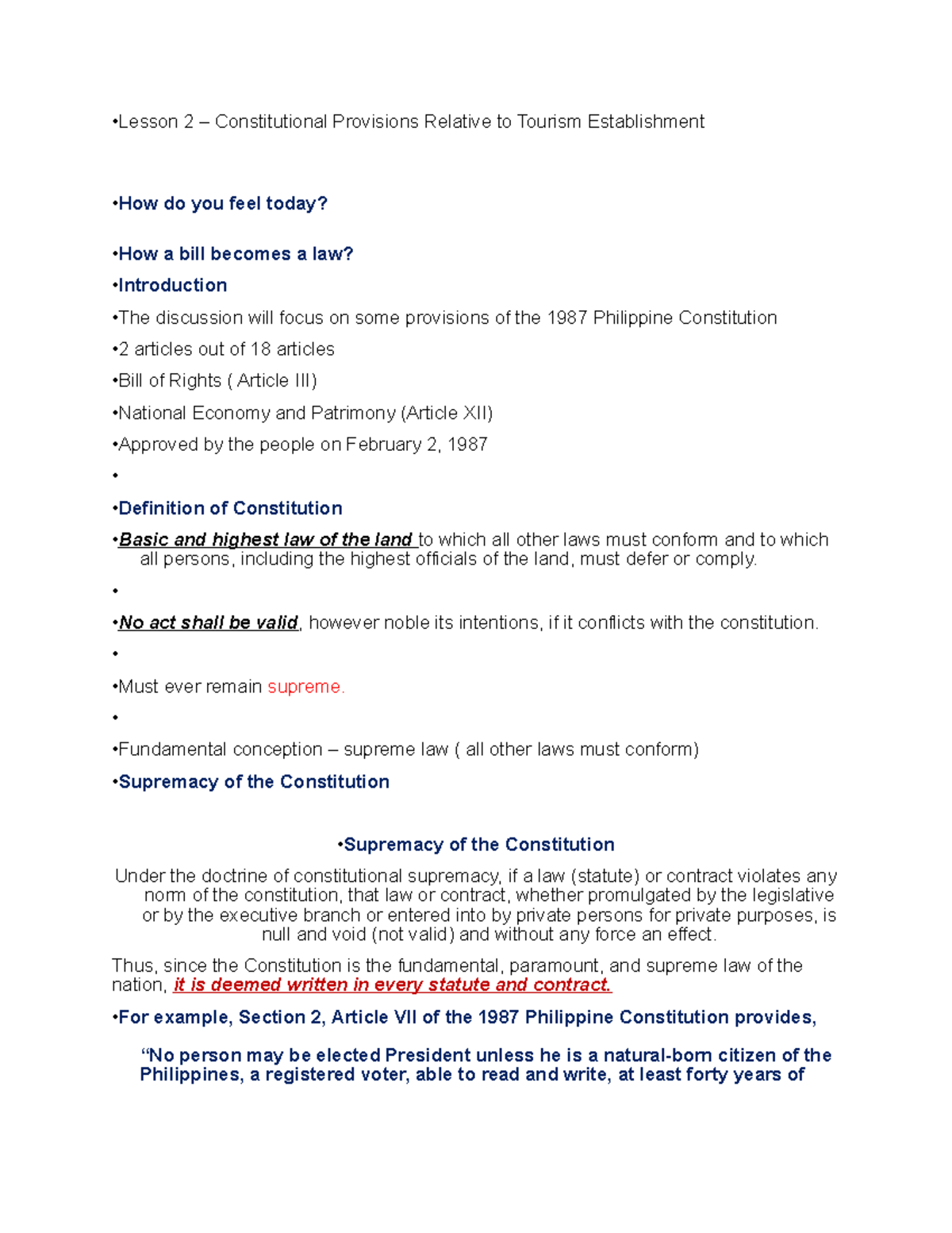 Lesson 2 Legal Aspect - •Lesson 2 – Constitutional Provisions Relative ...