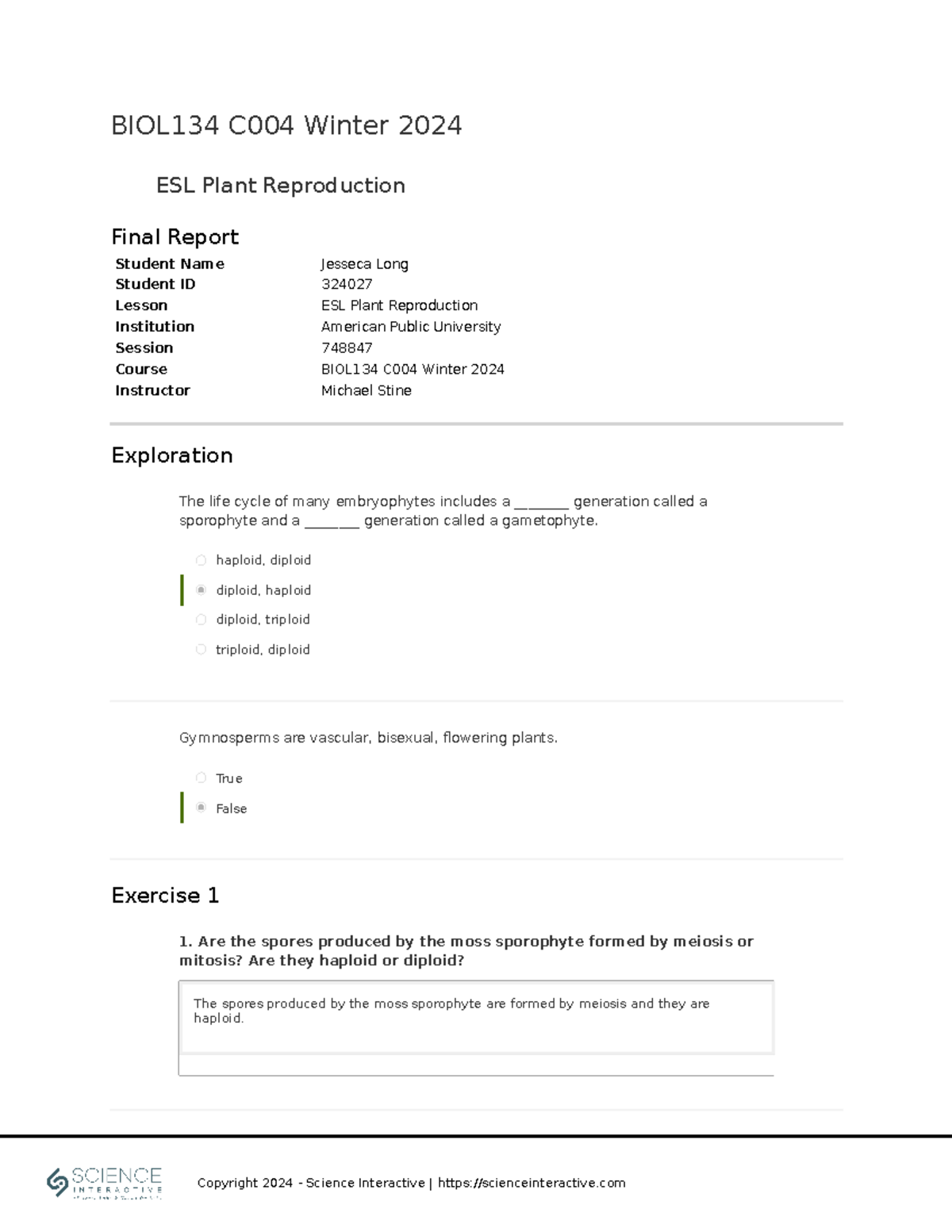 WEEK 7 LAB Plant Reproduction - Student Name Jesseca Long Student ID ...