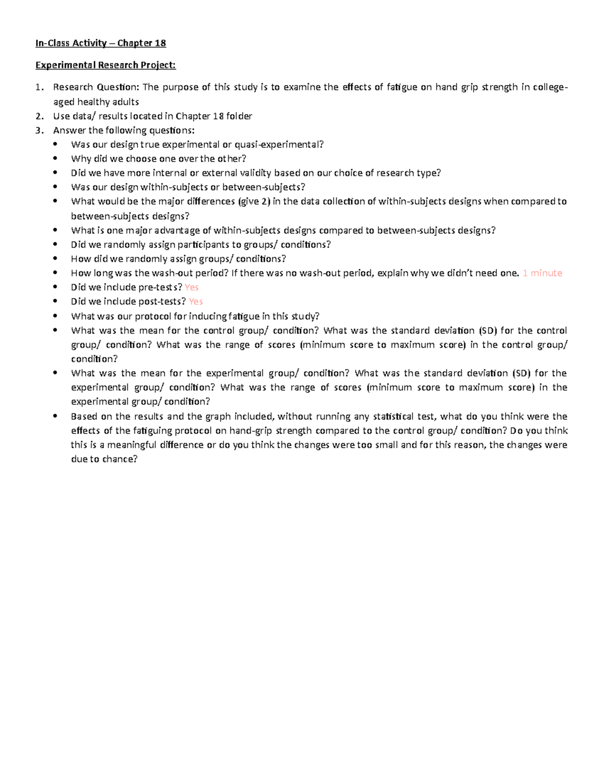 In Class Activity Chapter 18 In Class Activity Chapter 18