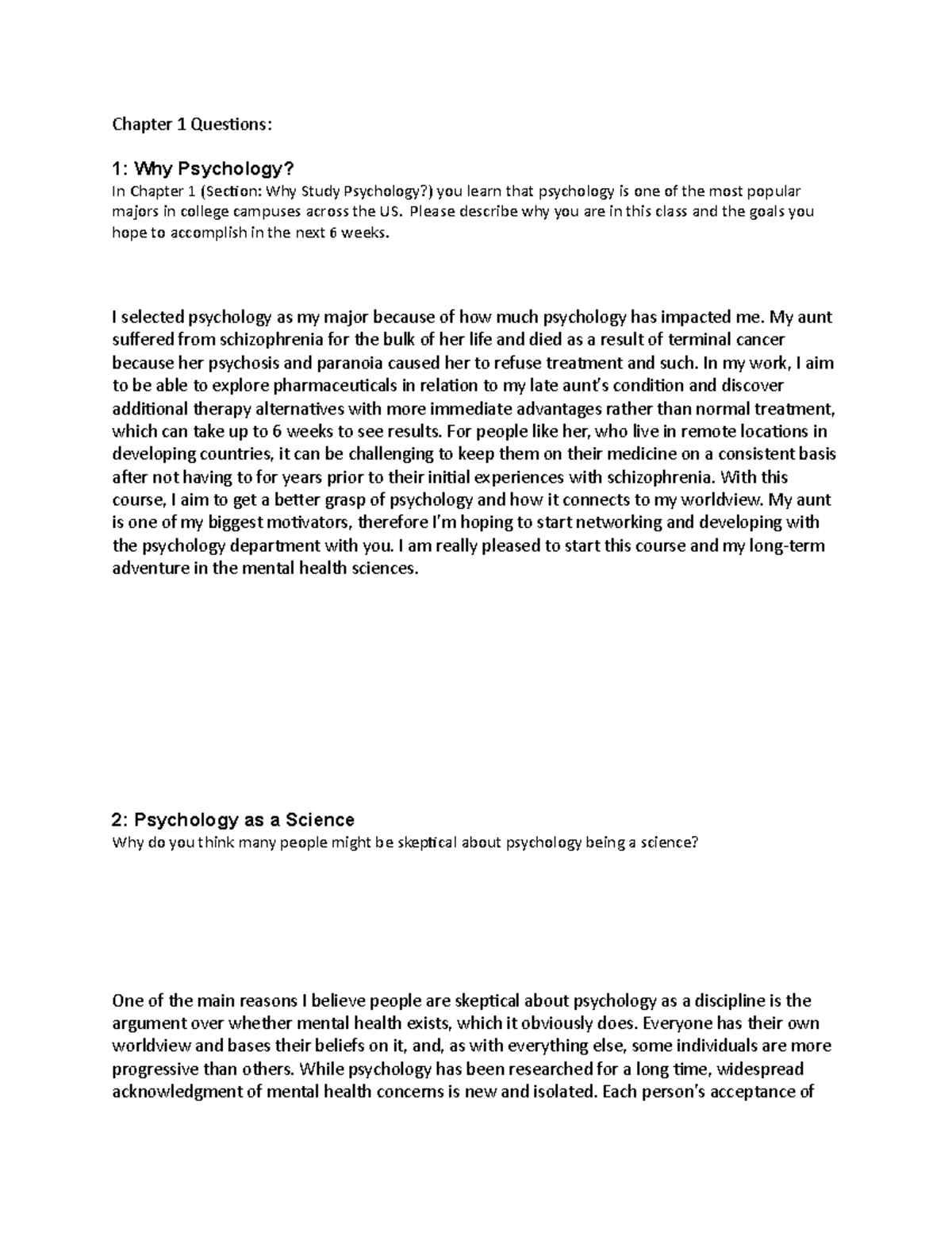 Chapter 1 Questions - Chapter 1 Questions: 1: Why Psychology? In ...