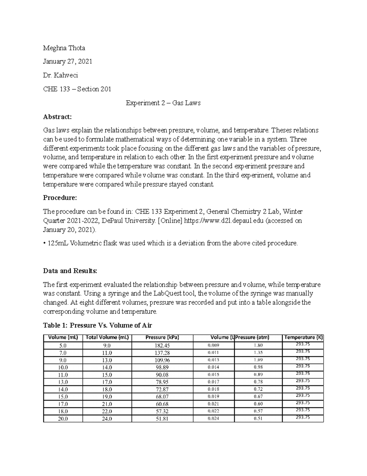 CHEM 133 203 - EXPT 2 - LAB REPORT - Meghna Thota January 27, 2021 Dr ...