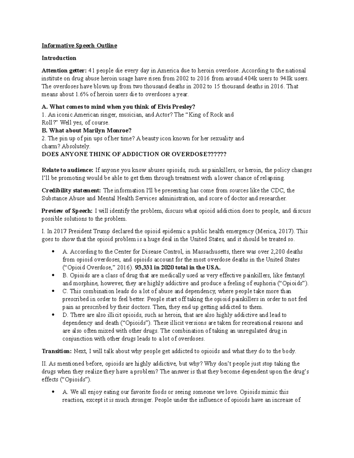 Pereira COM101 Main Point Speech. Draft - Informative Speech Outline ...