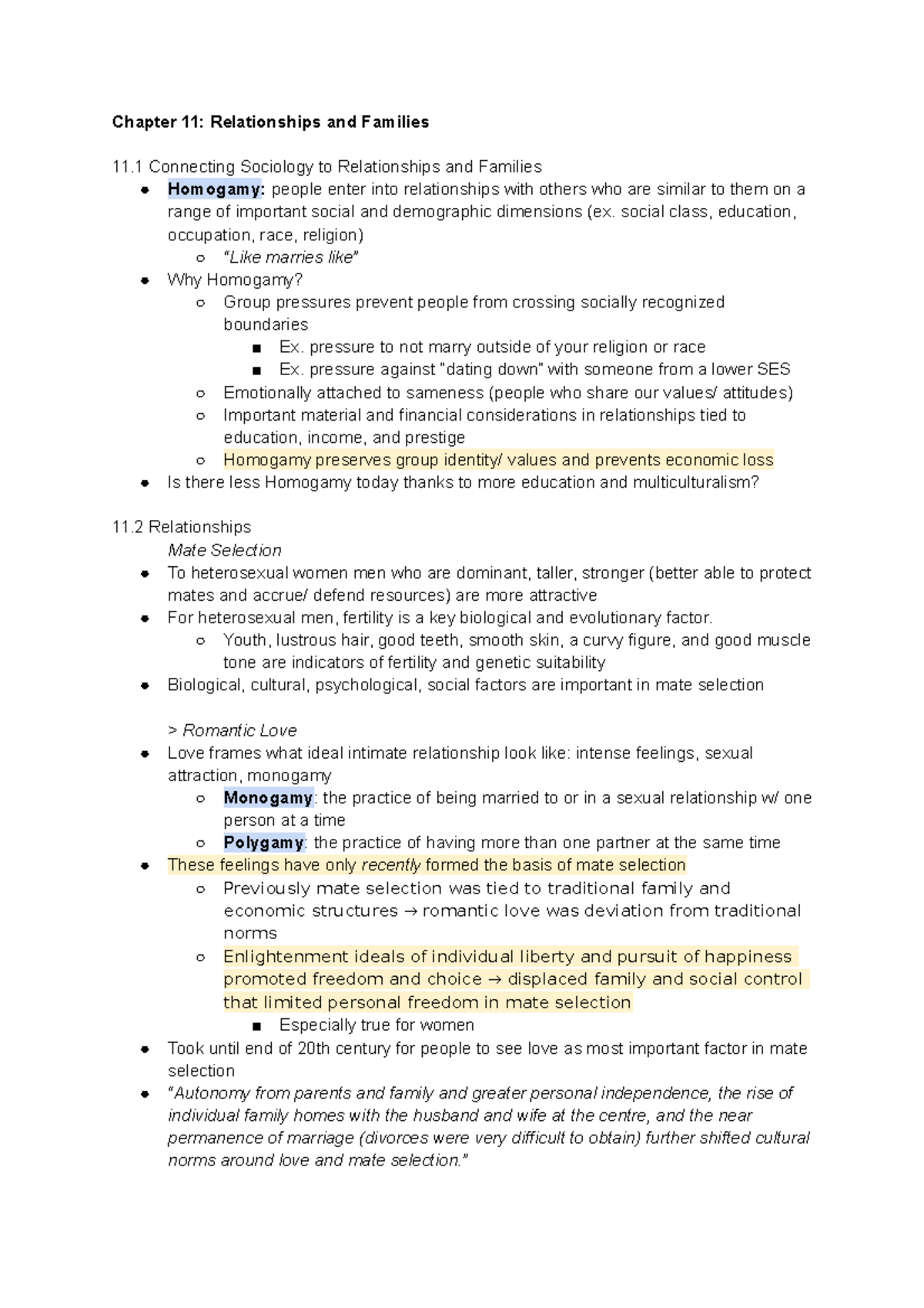 SOC100 Chptr 11-14 - Chapter 11: Relationships and Families 11 ...