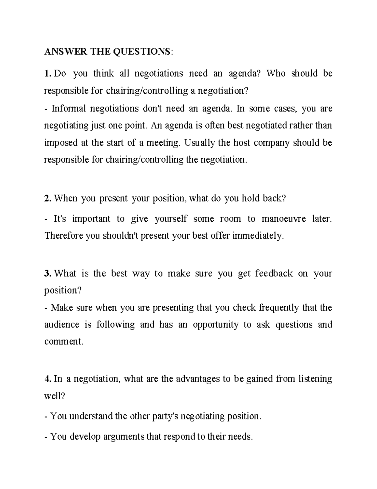 Answer THE Questions Negotiation - ANSWER THE QUESTIONS: Do you think ...