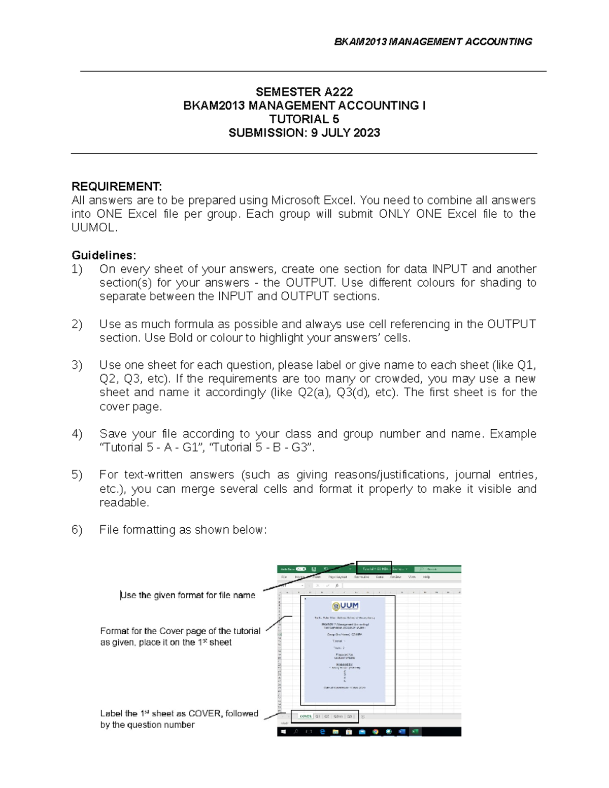 Tutorial 5 - BKAM2013 MANAGEMENT ACCOUNTING 1 SEMESTER A BKAM2013 ...