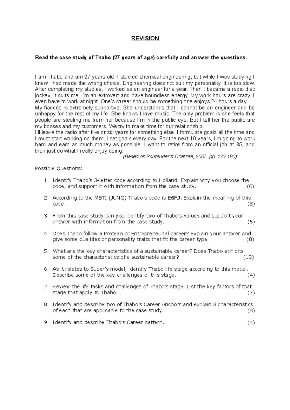 Revision Case study - REVISION Read the case study of Thabo (27 years ...